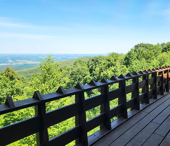The scenic overlook reminds you that Laurel Caverns offers two shows for the price of one: a subterranean wonder and breathtaking Laurel Highlands vistas.