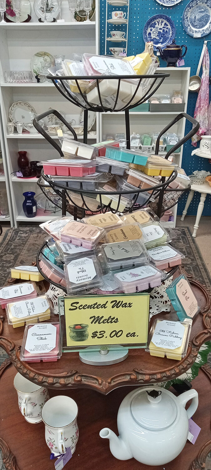 Scented wax melts in pastel colors promise to make your home smell like grandma's kitchen again. That white teapot below is practically begging to host your next gossip session.