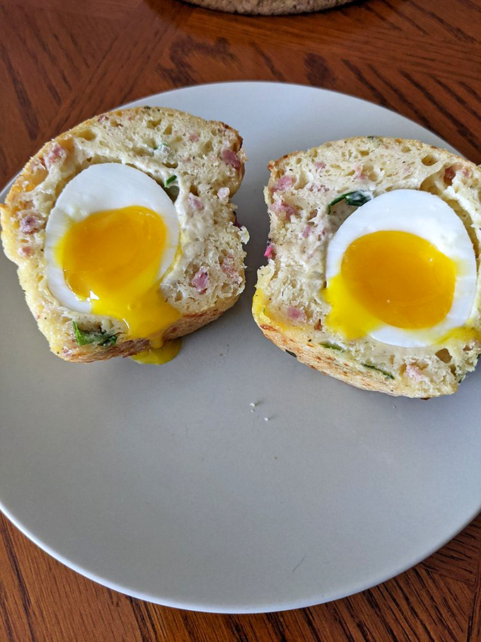 Breakfast engineering at its finest&mdash;soft-boiled eggs nestled in savory muffins create the ultimate portable morning meal.