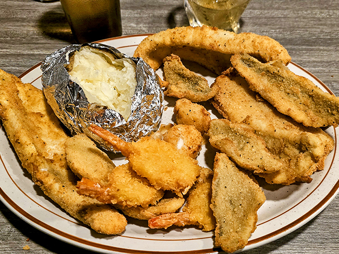 The seafood platter that answers the eternal question: "How much fried goodness can fit on one plate?" Turns out, quite a lot.