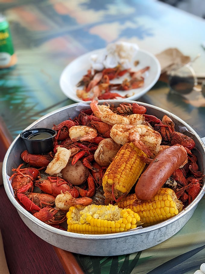 This seafood boil looks like a treasure chest opened up and spilled edible jewels all over your plate.
