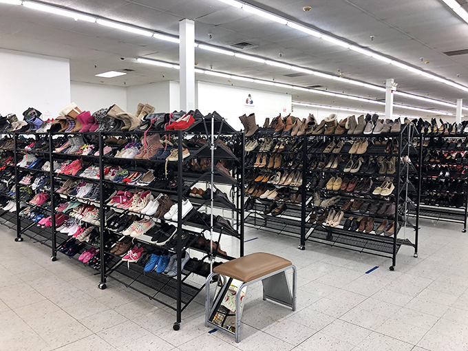 Shoes lined up like soldiers, ready to march into your closet at fraction-of-retail prices.