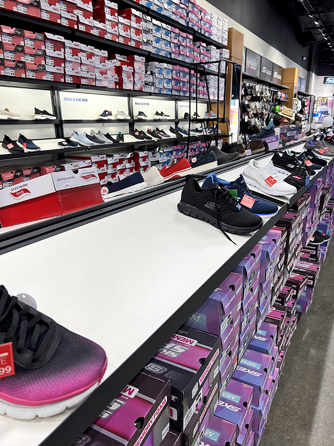 The Skechers store&mdash;where your feet and wallet can finally agree on something. Those neat rows promise comfort without bankruptcy.