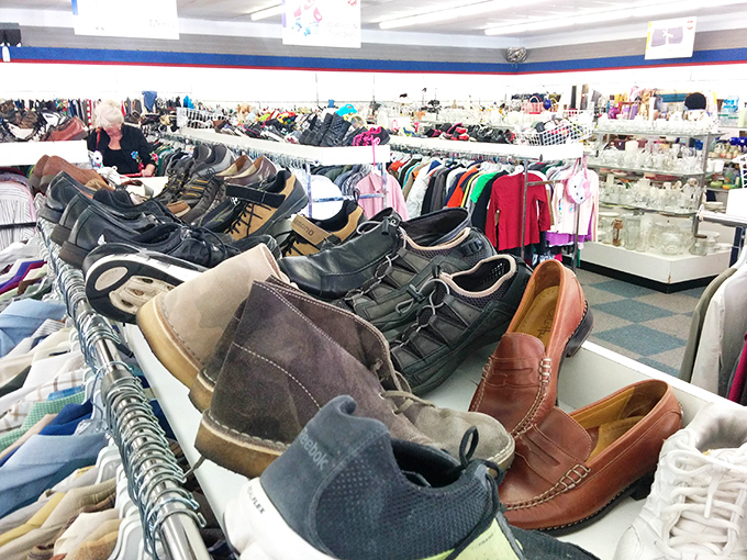 The shoe section&mdash;where leather loafers and practical pumps await their second act in someone else's wardrobe story.