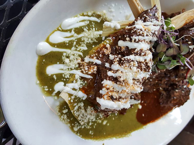 A short rib that's clearly been slow-dancing with its sauce partners all day. The crema drizzle is like the perfect backup singer.