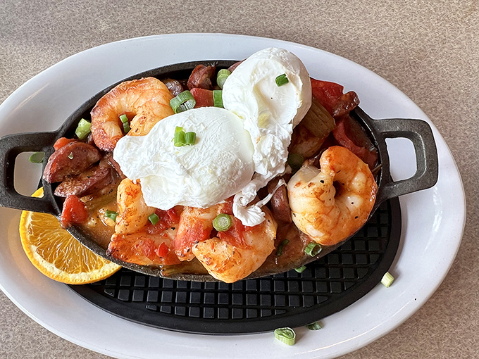 Shrimp and grits with poached eggs &ndash; the South meets the Pacific Northwest in a skillet that's worth crossing state lines for.