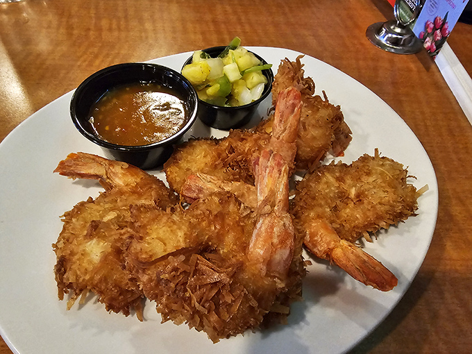Coconut shrimp that transport you to a beachside cabana &ndash; crispy, sweet, and substantial enough to make you forget you're in Pennsylvania.