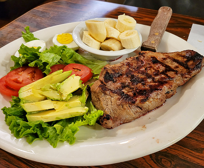 A perfectly cooked sirloin that proves sometimes the simplest preparations yield the most spectacular results. Meat poetry on a plate.