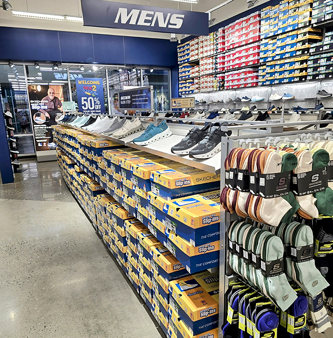 Shoe heaven exists, and it's lined with Skechers boxes stacked higher than your weekend calorie count.