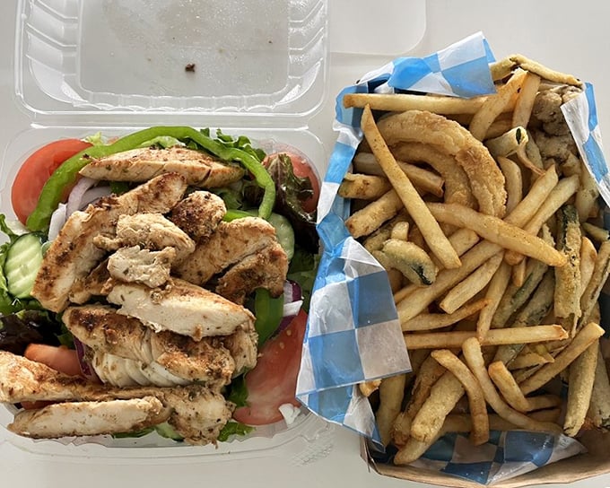 The chicken salad and fries combo proves that "eating light" at a diner is relative—and relatively delicious with those perfectly golden fries.