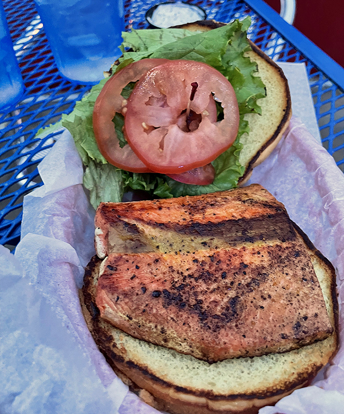 The Sockeye Salmon Sandwich proves Blue Moon isn't just about burgers and curds &ndash; this perfectly grilled fish with fresh toppings offers a lighter option without sacrificing flavor.
