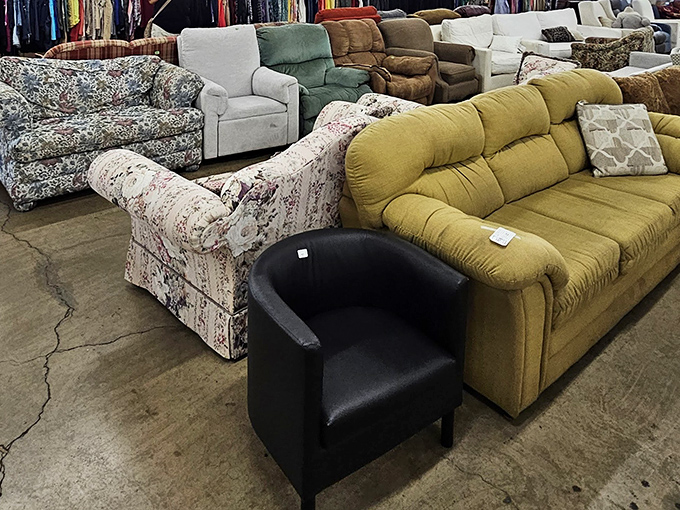 Comfortable seating options spread out like a living room showroom, minus the pushy salespeople.