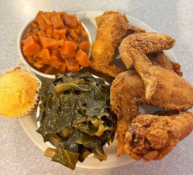 Soul food that lives up to its name&mdash;crispy fried chicken, vibrant collard greens, candied yams, and cornbread that feeds more than just hunger.