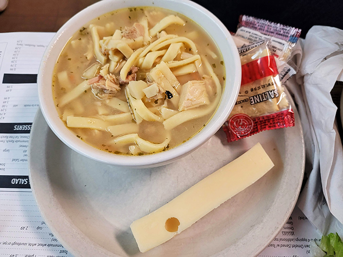 Homemade chicken noodle soup with noodles thick enough to stand on their own&mdash;the kind grandmothers everywhere would approve with a knowing nod.