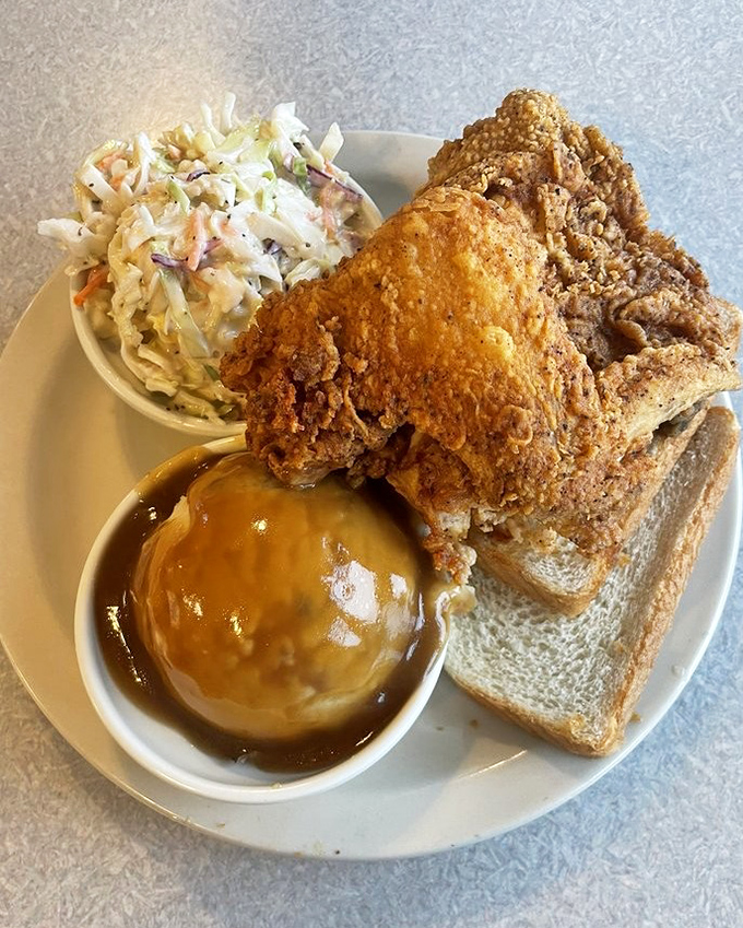 Southern fried chicken with all the fixings - proof that sometimes the simplest pleasures require the most complex expertise.