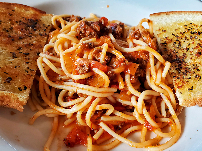 Spaghetti that proves Neal's isn't just a breakfast joint&mdash;this hearty plate could make an Italian grandmother nod in approval.