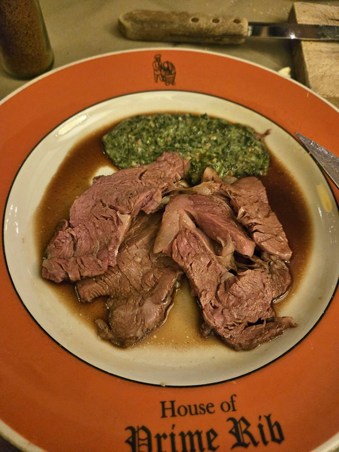 The English Cut showcases thinner slices of that magnificent beef, proving that prime rib is glorious in any thickness or dimension.