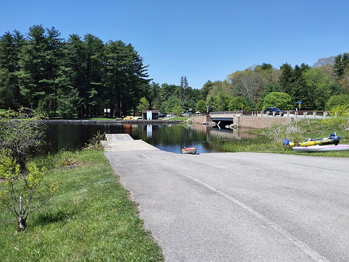 The boat launch where adventures begin and memories are made. That clear blue sky is practically begging you to paddle out. 