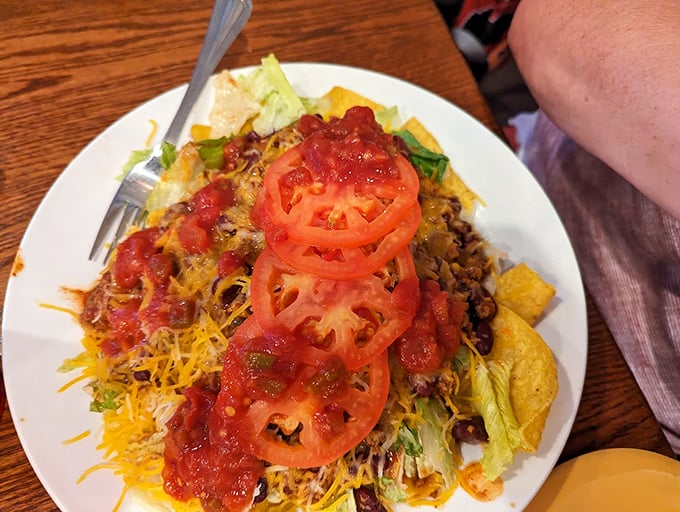 This taco salad isn't messing around. Fresh tomatoes standing at attention atop a mountain of Tex-Mex goodness&mdash;a fiesta that somehow feels right at home in Amish country.