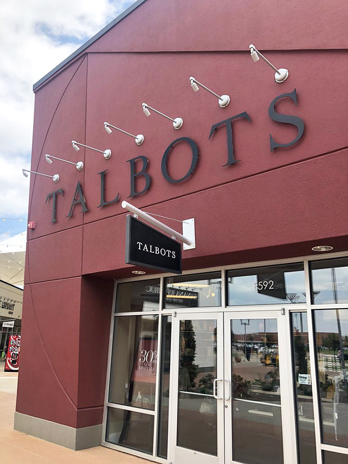 Talbots' distinctive burgundy facade houses classic styles that will still look good long after your credit card cools down.