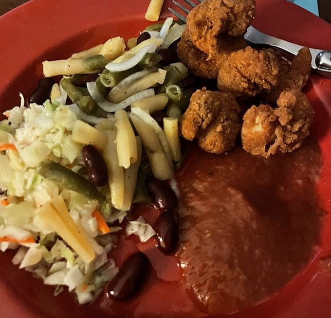 A colorful medley of beans, pasta and veggies makes the perfect sidekick to all that glorious fried goodness.