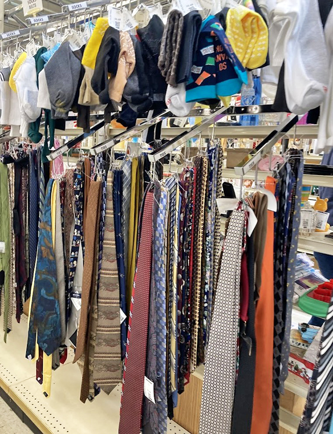 The necktie section: where corporate America's cast-offs find new life. That silk paisley number might have once closed million-dollar deals&mdash;now it can be yours for pocket change.