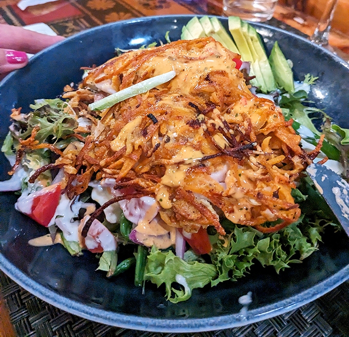 This salad topped with crispy sweet potato strands isn't just eating your vegetables&mdash;it's celebrating them with a crunchy crown.