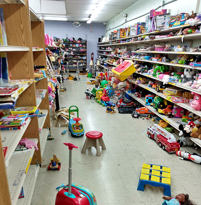 Toy paradise or childhood museum? Either way, this aisle holds more imagination per square foot than most amusement parks.