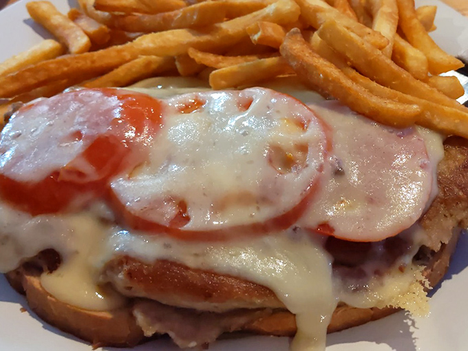 The open-faced sandwich that launched a thousand return visits. Melted cheese cascading over perfectly toasted bread with golden fries standing guard.
