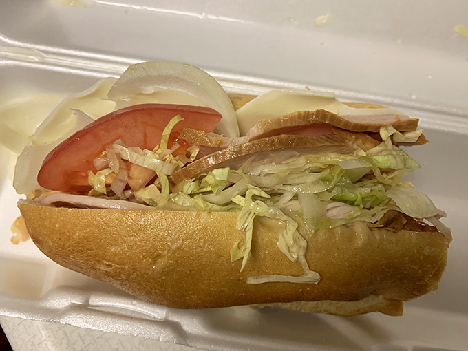 A hoagie that means business. Crisp vegetables, thin-sliced meat, and a roll that's both soft and sturdy &ndash; sandwich architecture at its finest.