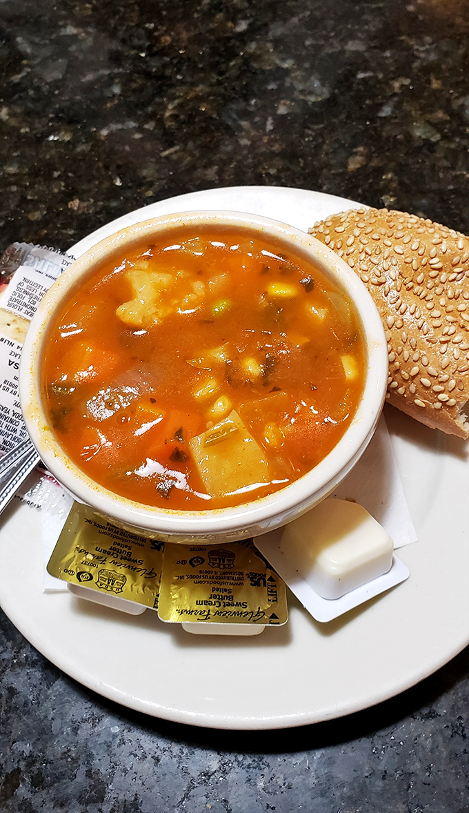 A bowl of vegetable soup that could heal whatever ails you. Grandmothers everywhere would nod in approval at this steaming cup of comfort.