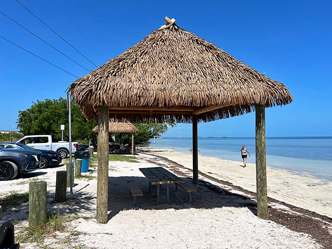 Simplicity perfected: A thatched chickee hut, a picnic table, and that water&mdash;sometimes the best amenities are the ones Mother Nature provides.