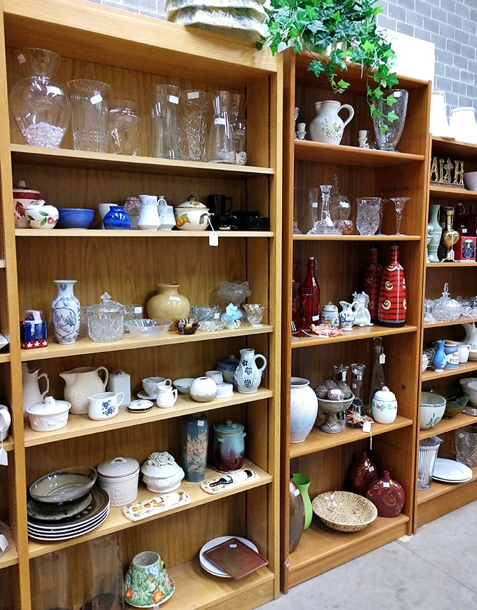Grandma's china cabinet has nothing on this glassware display. Spot the perfect vessel for your next dinner party or midnight snack.