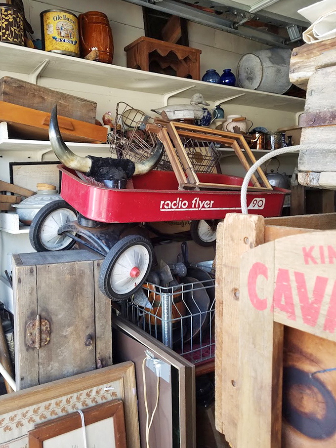 That vintage Radio Flyer wagon with bull horns attached? Someone's going to build an entire room around that conversation starter.