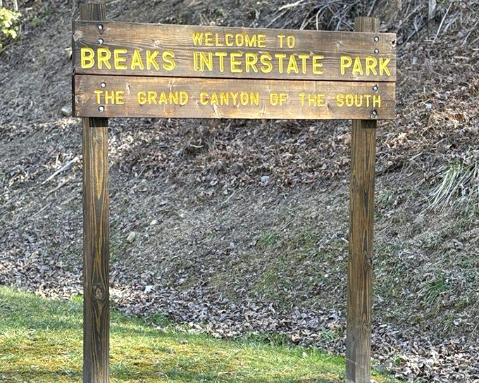 This unassuming wooden sign marks the entrance to what Daniel Boone probably considered just another Tuesday. For us modern folks, it's pure magic.