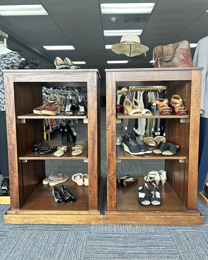 Wooden display cases elevate these heels from "pre-loved" to "boutique-worthy." Cinderella would have skipped the glass slipper for these options.