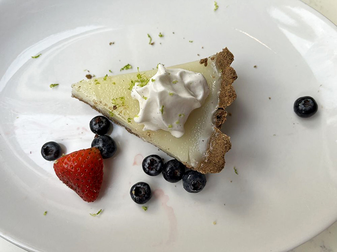 The yuzu pie slice arrives as a bright, citrusy finale that caps off meals perfectly.