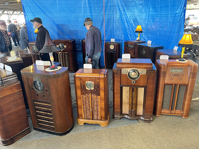 These aren't just radios; they're time machines. Wooden cabinets house the voices and music that once gathered families around in living rooms across America.