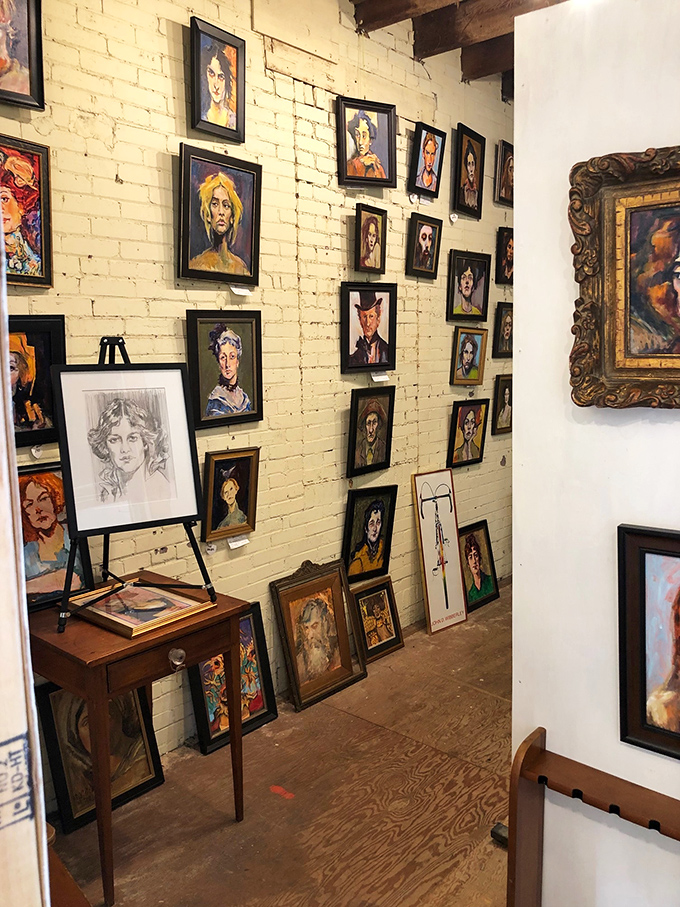A gallery wall that turns ordinary brick into an exhibition space. Someone's going home with a new face for their living room!