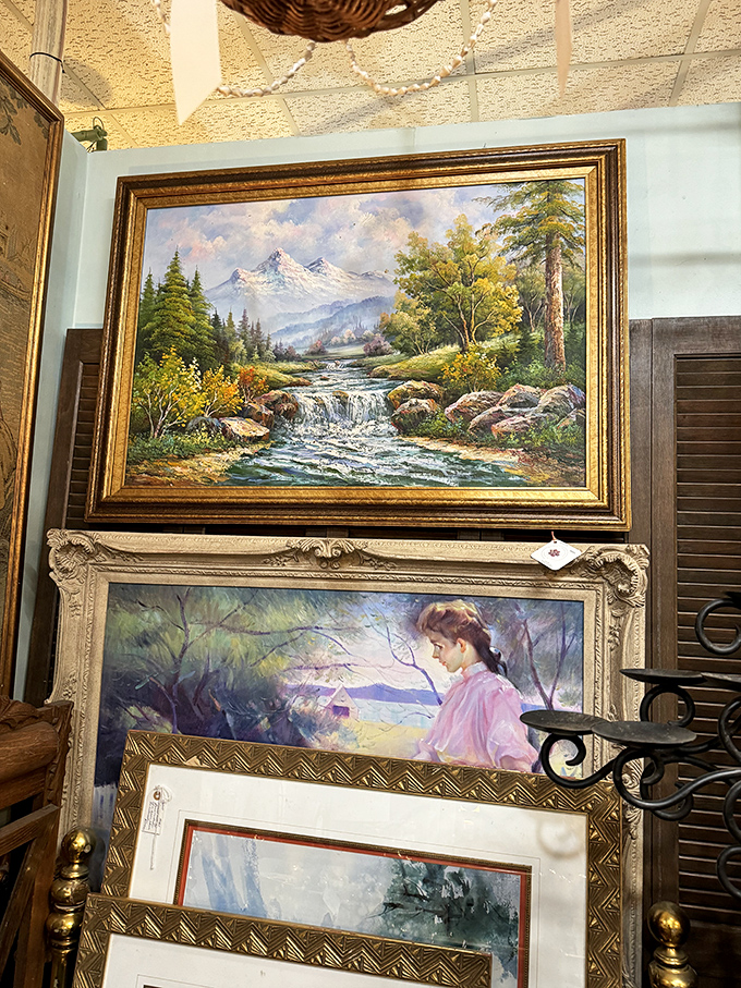 Wall-to-wall nostalgia! These framed landscapes and portraits aren't just decorative&mdash;they're windows into bygone artistic sensibilities.
