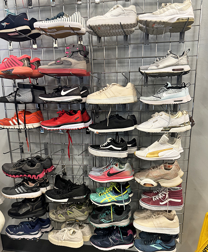 The sneaker wall&mdash;where Nike meets New Balance in a secondhand summit of athletic footwear waiting for their second wind.