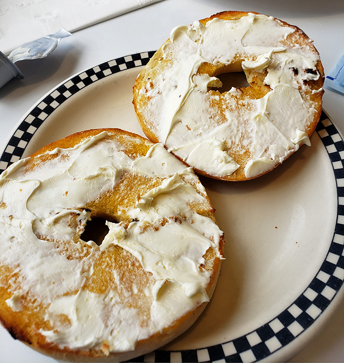 Bagels slathered with cream cheese so generously, you'll wonder if they're trying to corner the Philadelphia market.