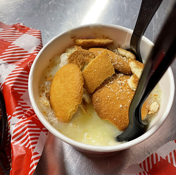 Banana pudding isn't dessert; it's sweet, creamy therapy after the cayenne storm&mdash;vanilla wafers floating like life rafts in a sea of comfort.