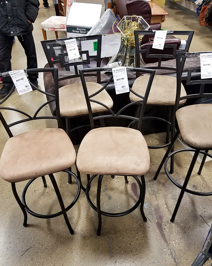 Bar stools with character and stories to tell, patiently waiting for their second act in someone's kitchen renovation dreams.