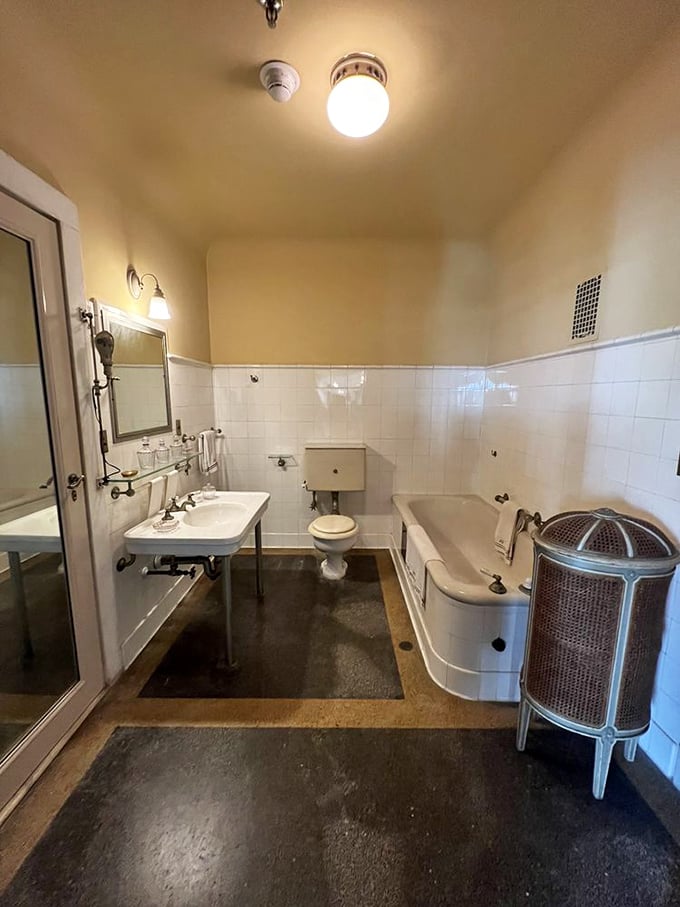 Early 20th-century bathroom luxury that makes your rainfall showerhead look positively pedestrian. Indoor plumbing never looked so dignified.