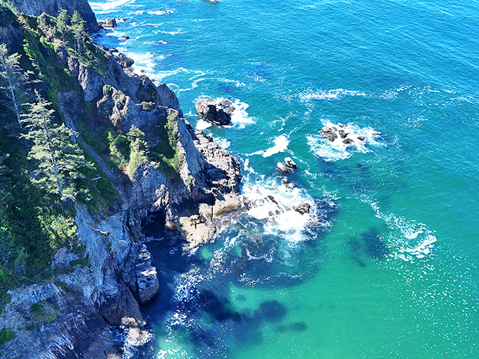 From this aerial perspective, Short Sand Beach looks like Mother Nature's own private amphitheater design.