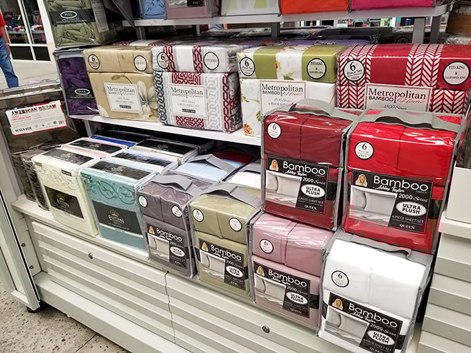 Bedding displays that make you suddenly critical of your current sheets at home. "Metropolitan Bamboo" sounds like both a luxury fabric and an indie band name.