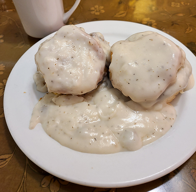Biscuits swimming in peppery gravy&mdash;a breakfast so comforting it's basically therapy on a plate. Your cardiologist need never know.