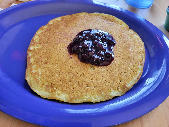 A golden pancake crowned with blueberry compote&mdash;simple perfection that would make your grandmother both proud and jealous.
