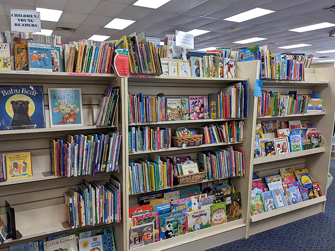 The children's book section holds countless bedtime stories waiting to be rediscovered. "Goodnight Moon" never goes out of style, especially at thrift store prices.